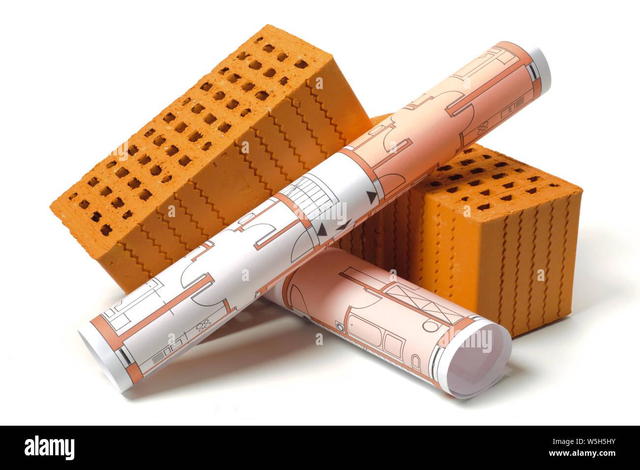 brick and architectural plan for house construction Stock Photo - Alamy
