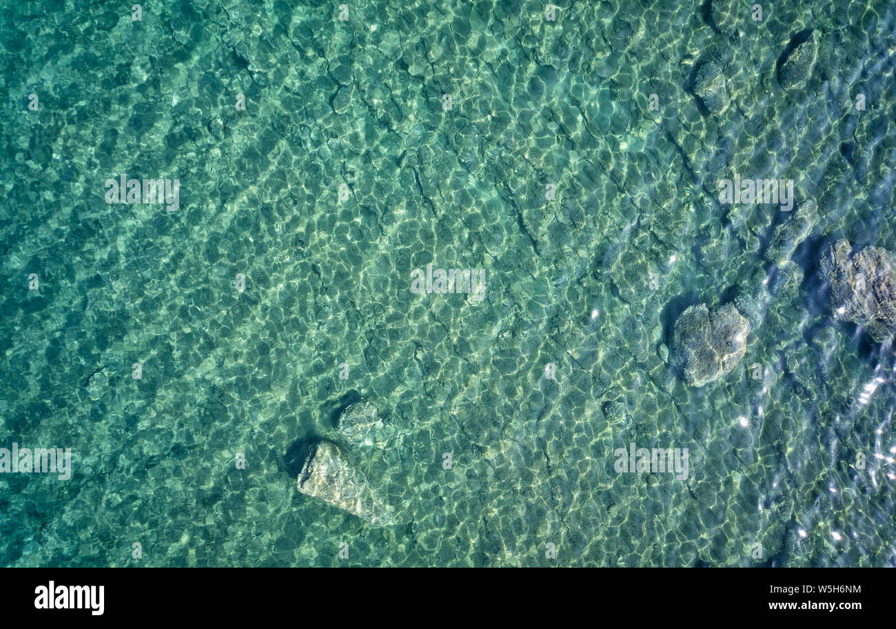Aerial view from drone on underwater reefs in mediterranean sea near ...