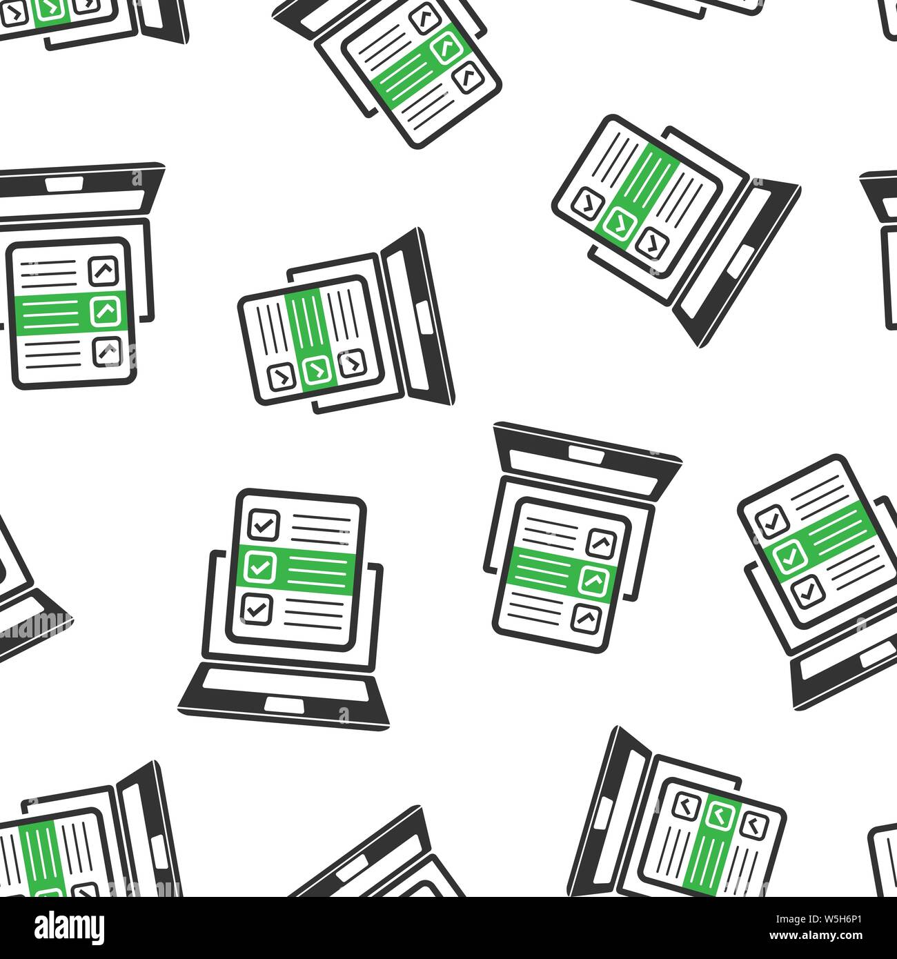 Questionnaire laptop icon seamless pattern background. Online survey ...