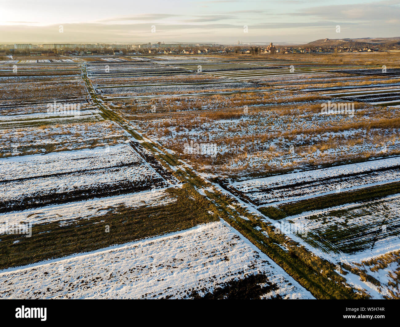 Aerial view snowy meadow sunrise hi-res stock photography and images ...