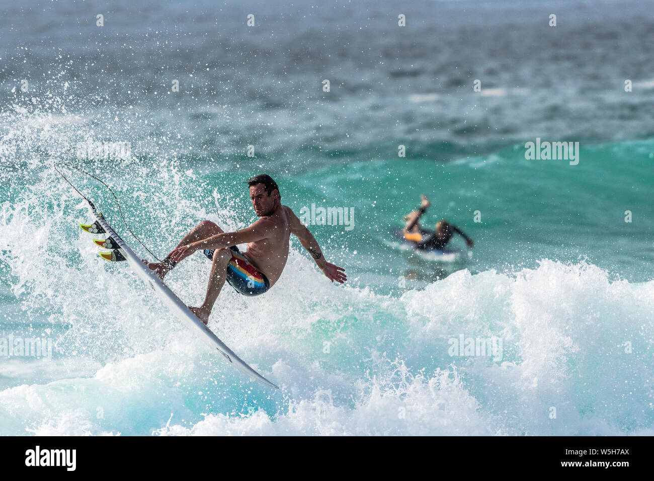 Spectacular surfing action at Fistral in Newquay in Cornwall Stock ...