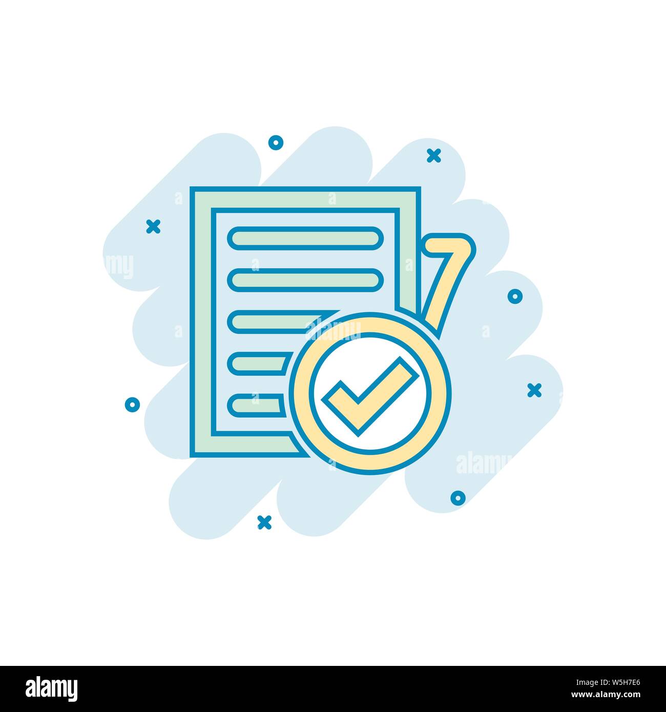 Compliance document icon in comic style. Approved process vector ...