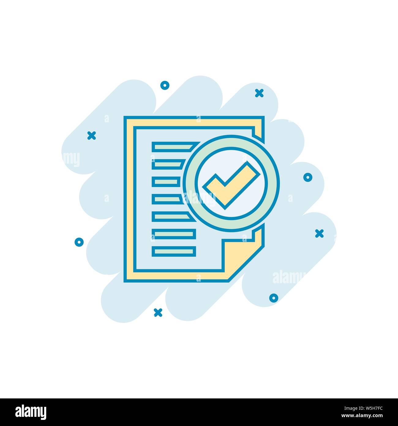 Compliance document icon in comic style. Approved process vector ...