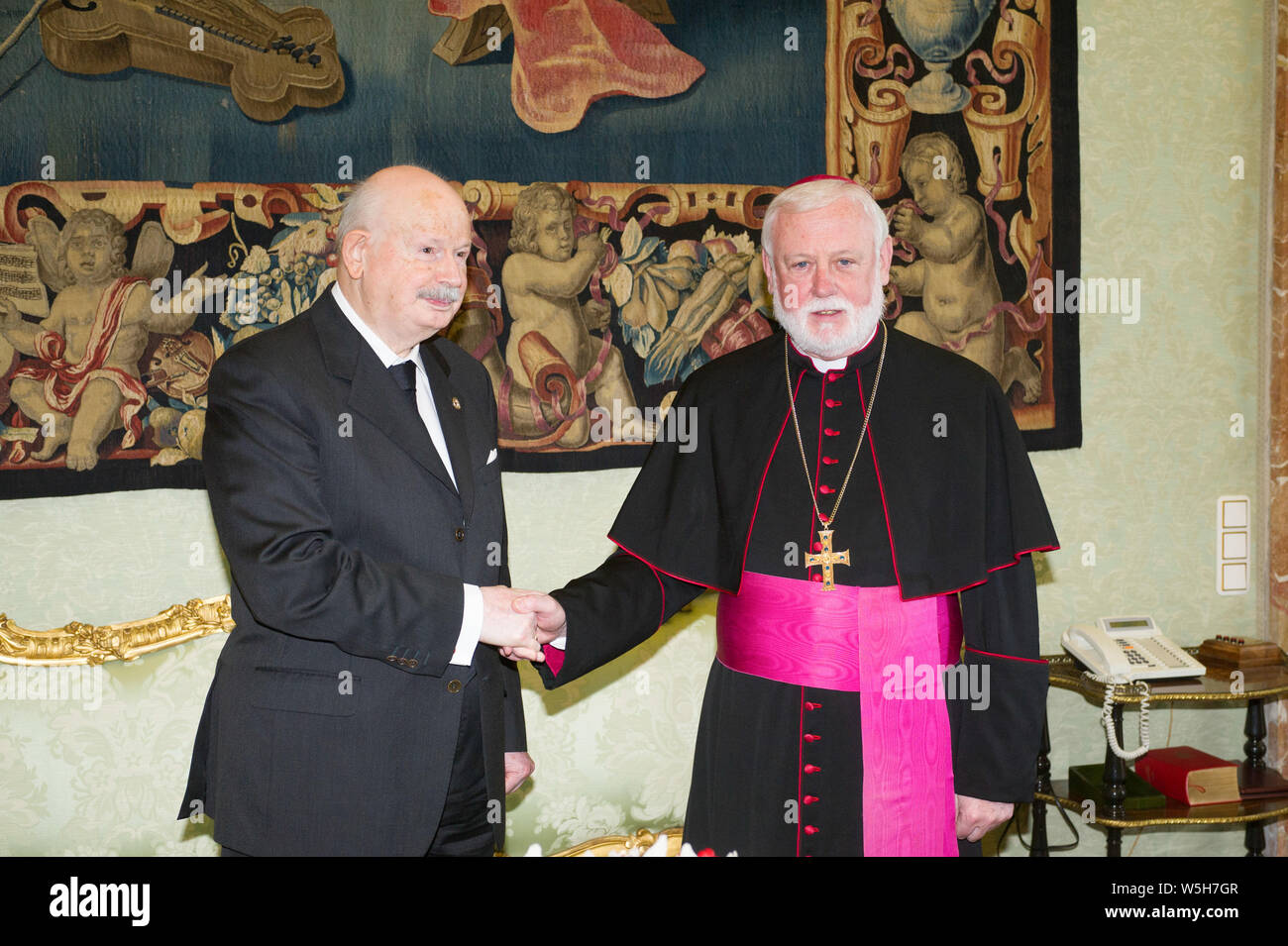 Msgr. Paul Gallagher shakes the hand of Grand Master of the Sovereign ...