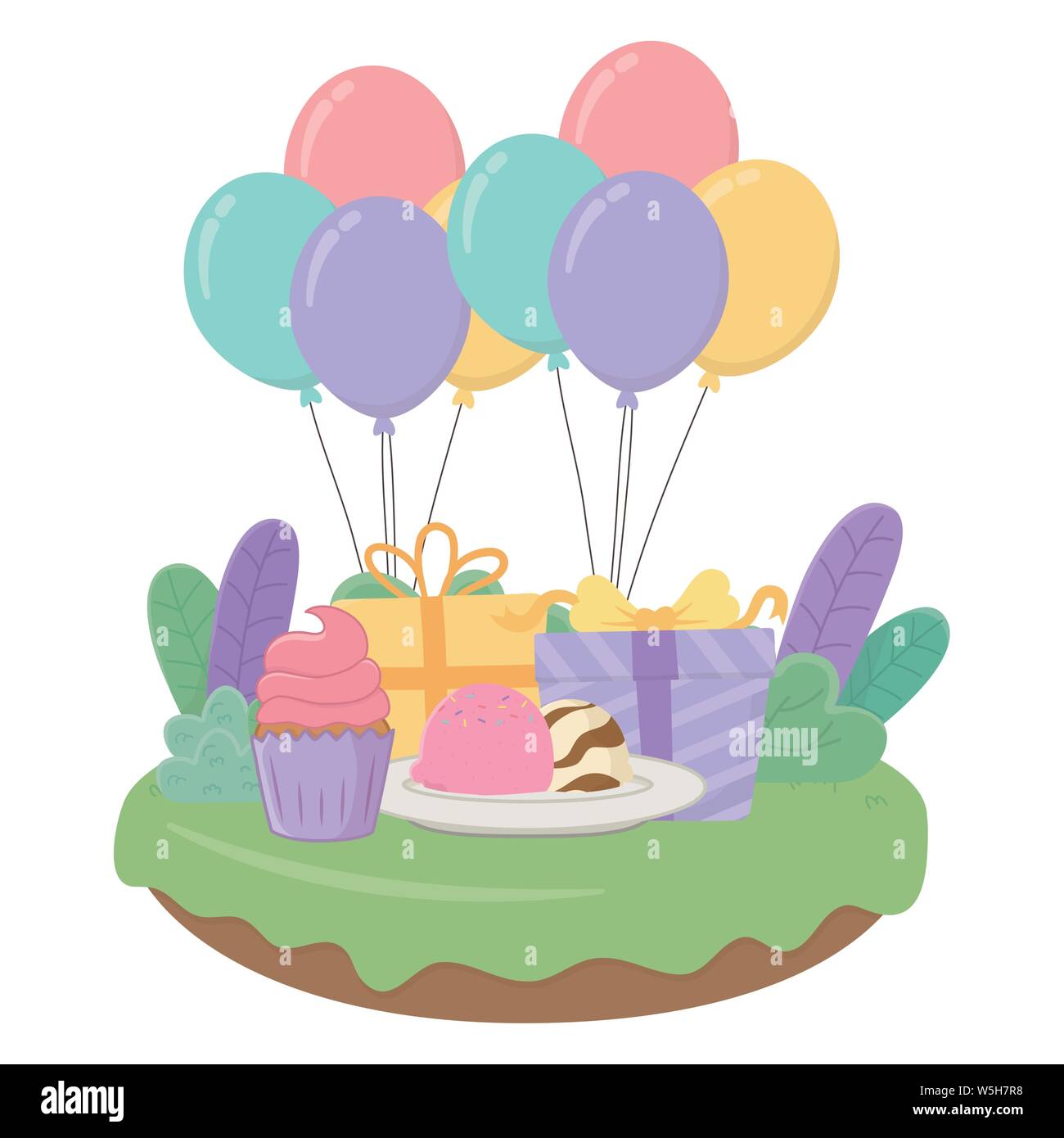 Gift and sweet design, happy birthday celebration decoration party ...