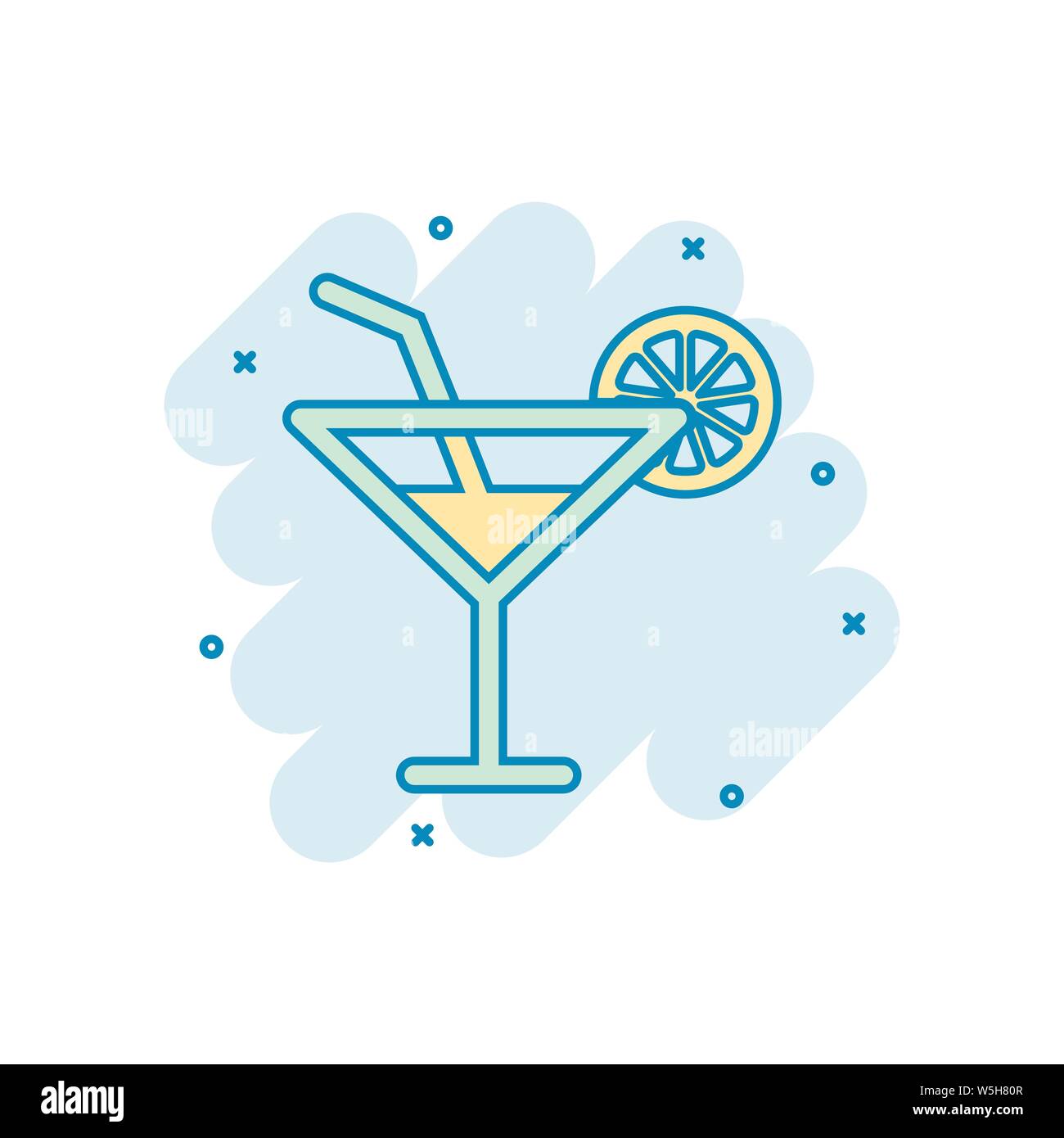 Alcohol cocktail icon in comic style. Drink glass vector cartoon ...