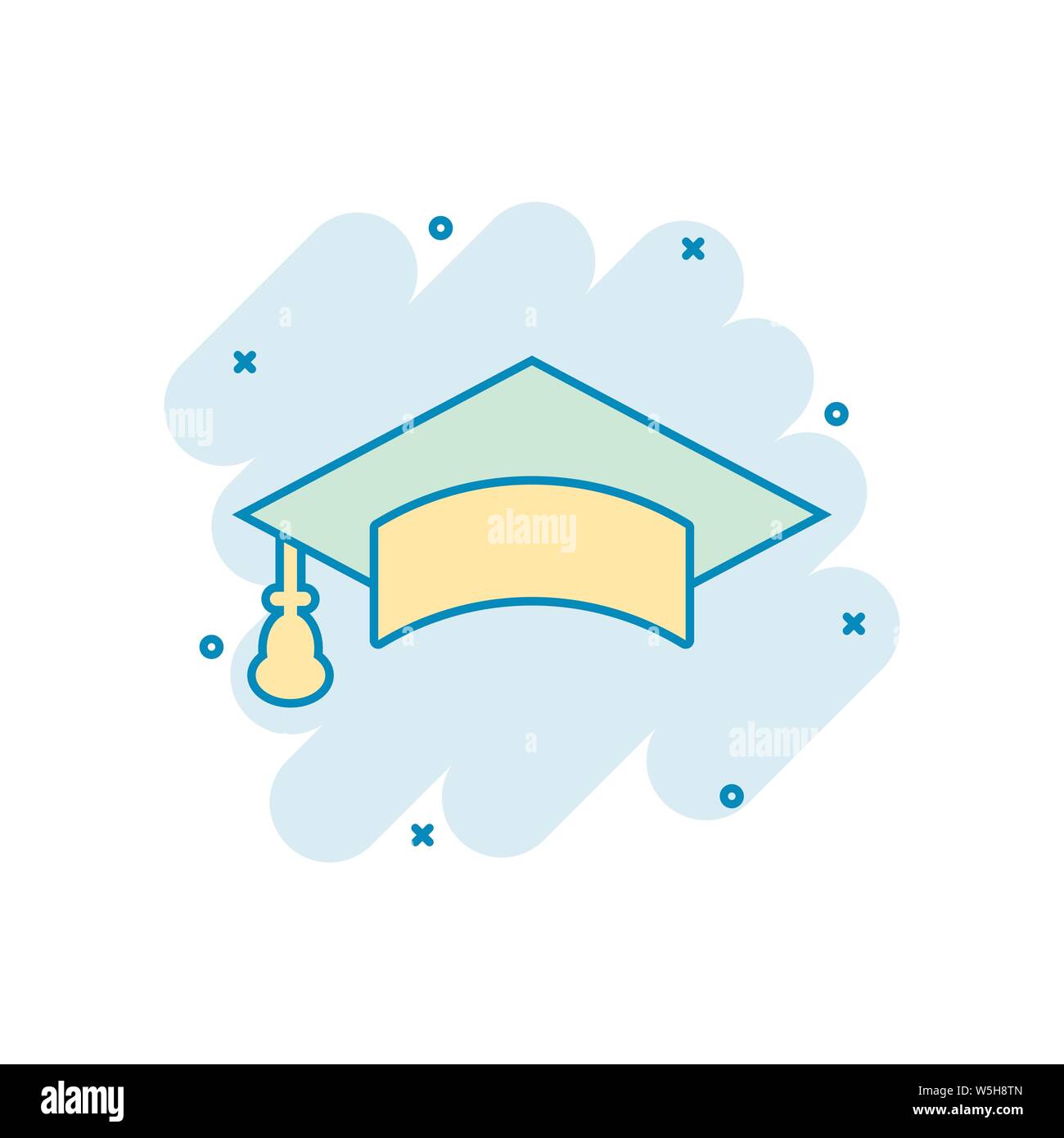 Graduation cap icon in comic style. Education hat vector cartoon ...