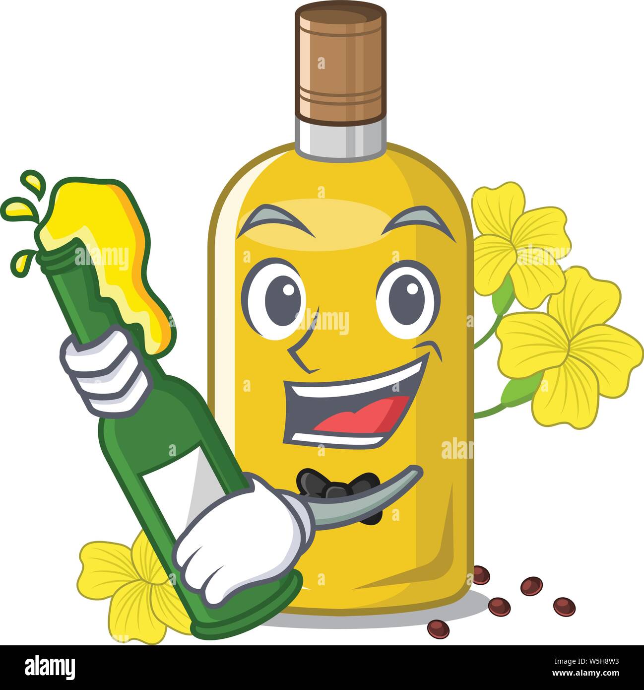 With beer canola oil poured into cartoon glass vector illustration ...