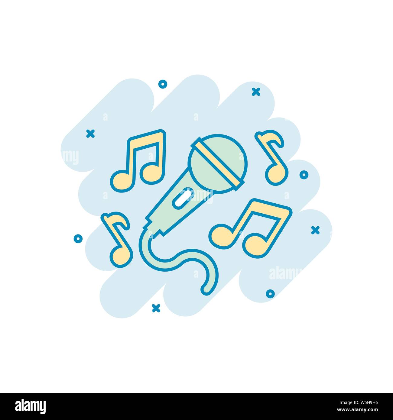 Karaoke music icon in comic style. Microphone speech vector cartoon ...