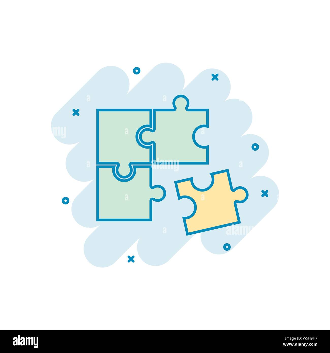 Puzzle compatible icon in comic style. Jigsaw agreement vector cartoon ...