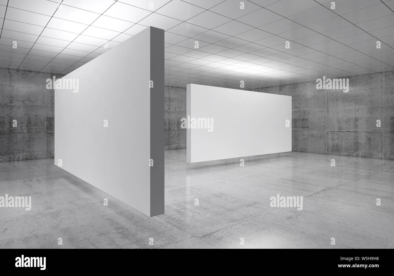 Abstract empty interior, white posters stands are in exhibition gallery ...