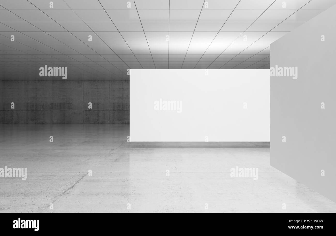 Abstract empty interior design with white stands in exhibition gallery ...