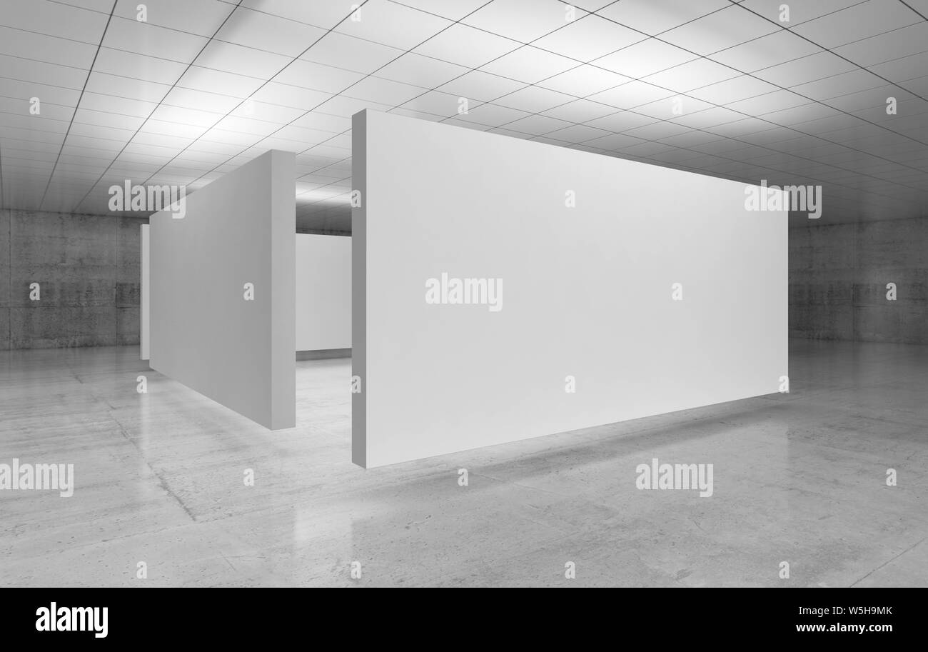 Abstract empty minimalist interior design, white stands installation is ...