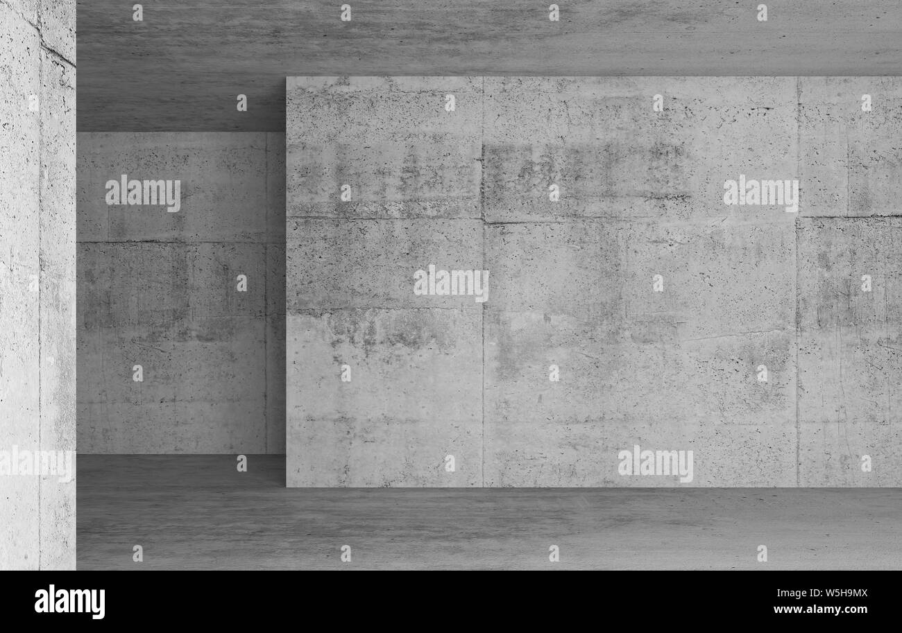 Empty concrete room interior, abstract architectural background. 3d ...
