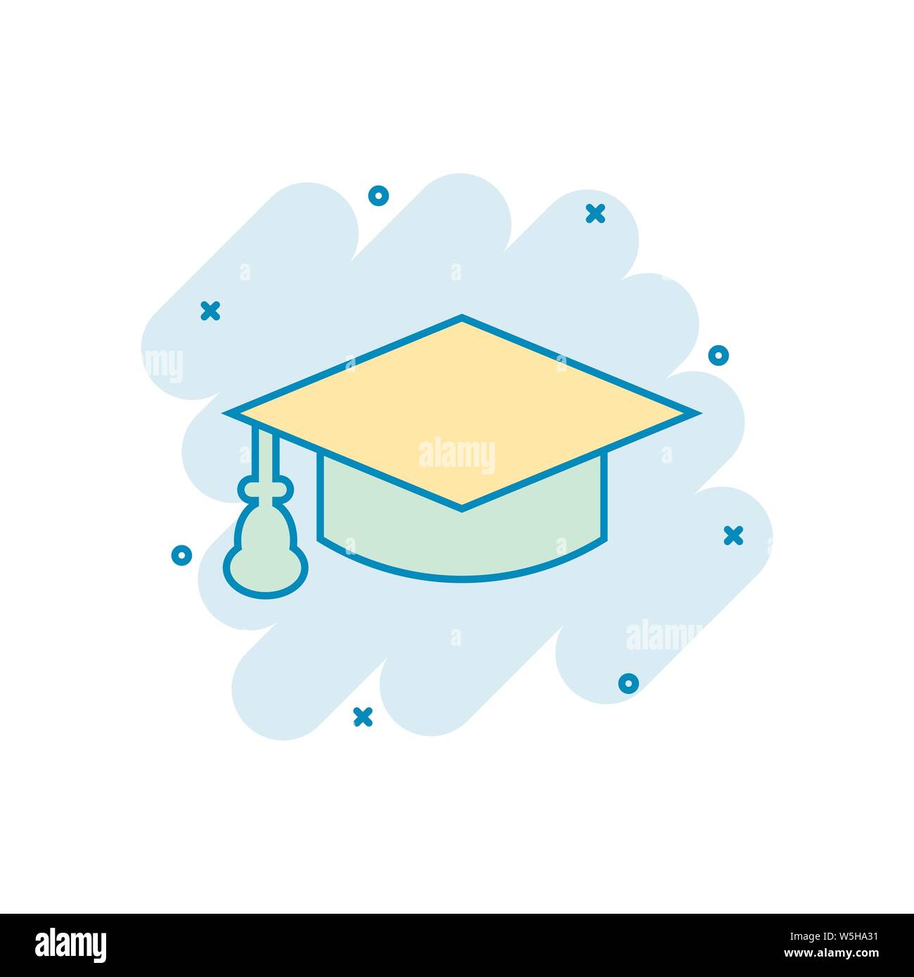 Graduation cap icon in comic style. Education hat vector cartoon ...