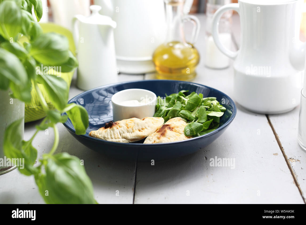Vegetarian cooking. Dish on a dark plate. Horizontal composition Stock ...