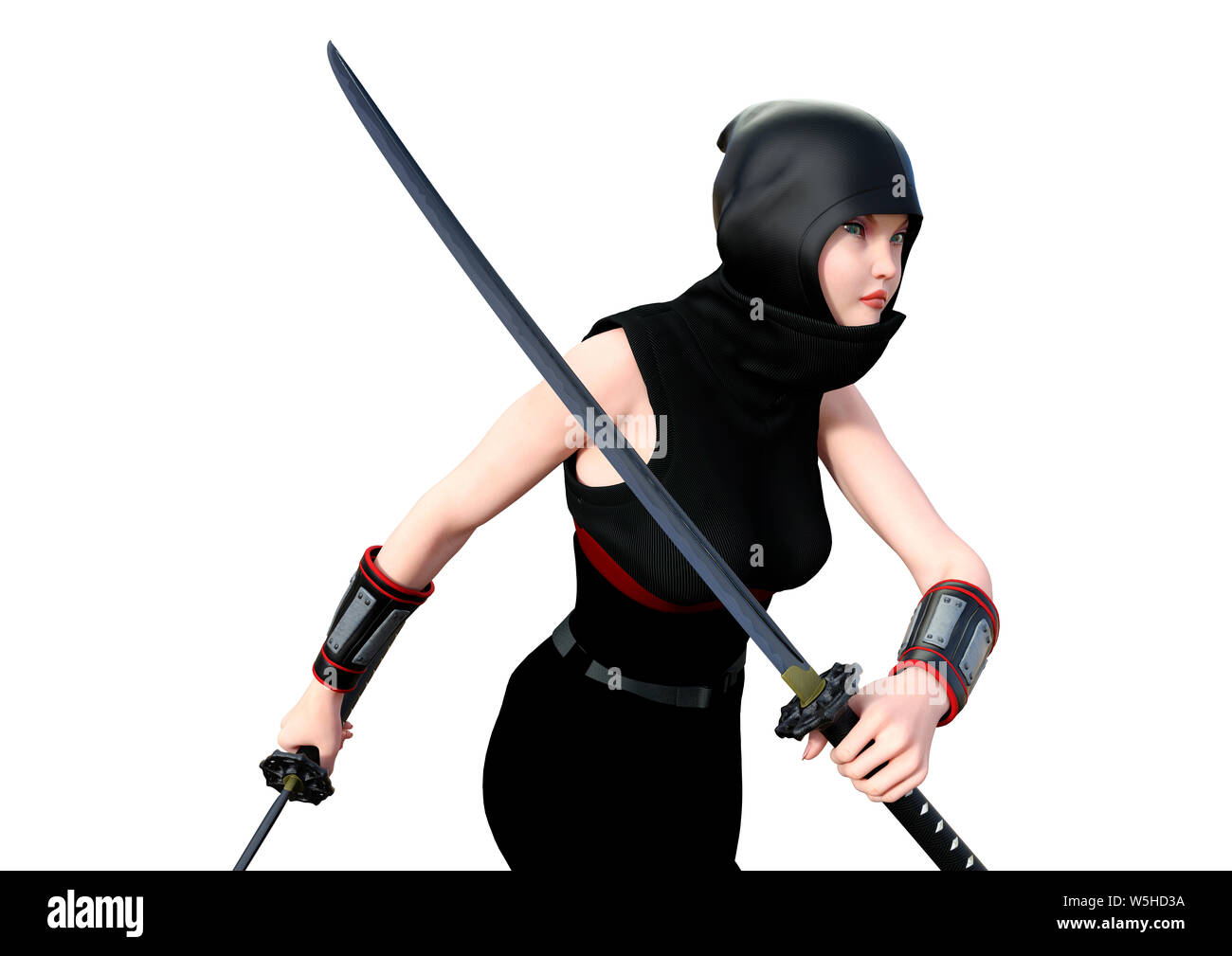 3D rendering of a female ninja isolated on white background Stock Photo ...