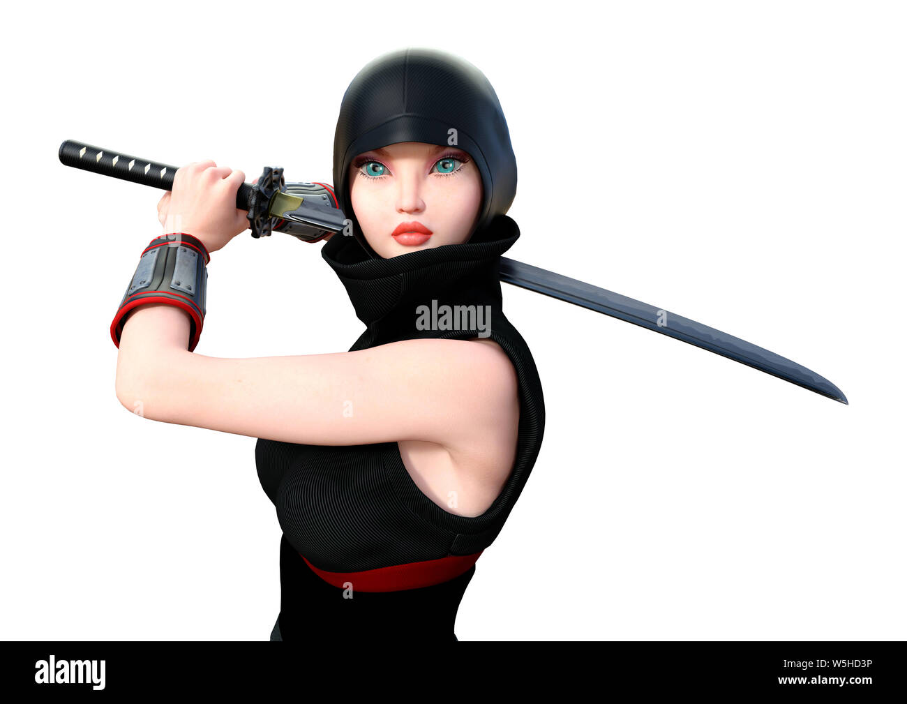 3D rendering of a female ninja isolated on white background Stock Photo ...