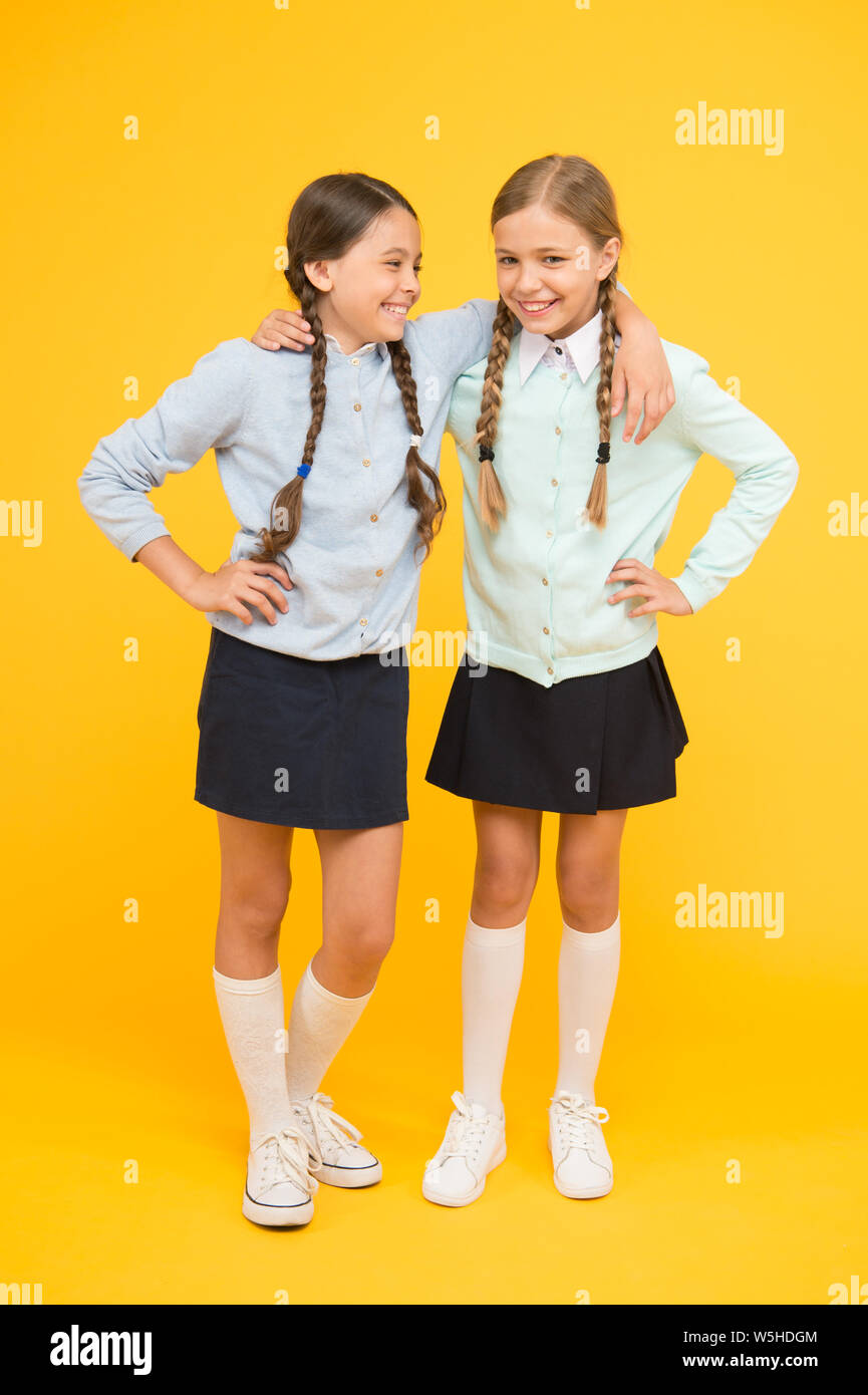 More than friends. Happy small girls making friends. Adorable girl ...