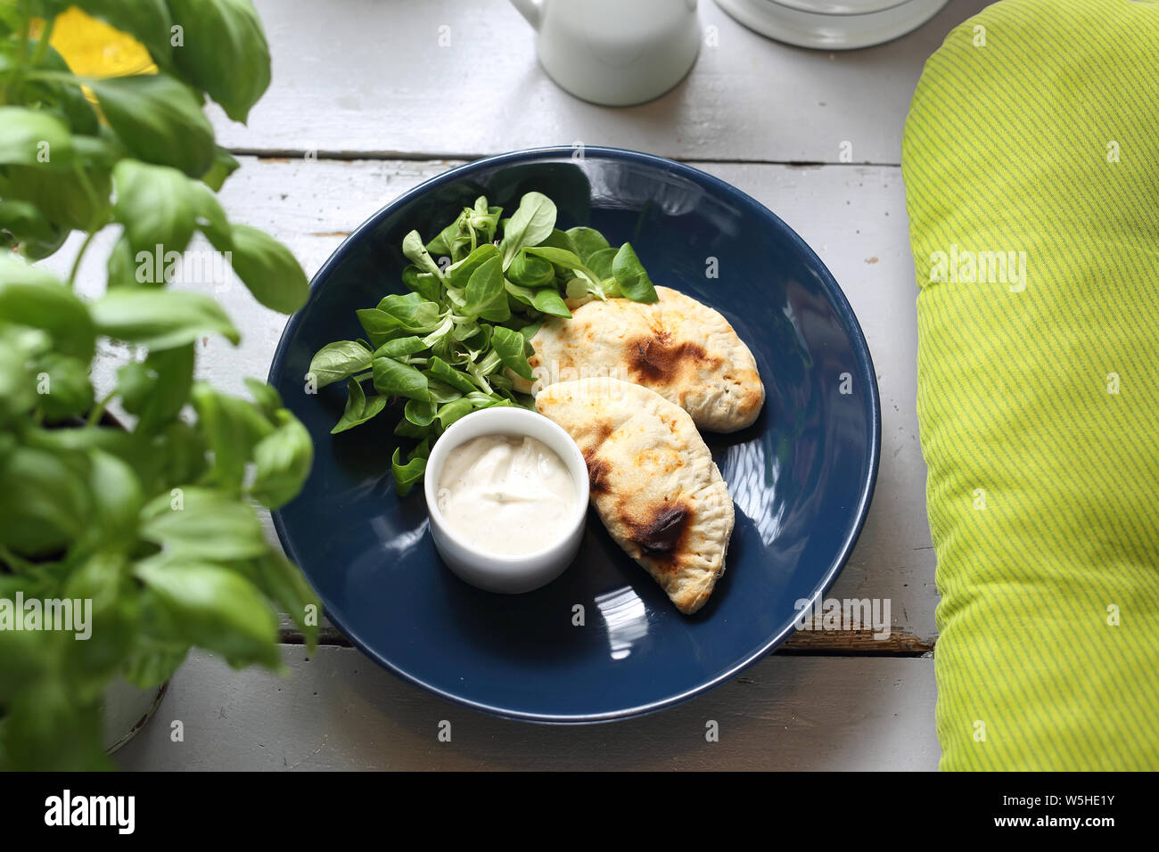 Vegetarian cooking. Dish on a dark plate. Horizontal composition Stock ...