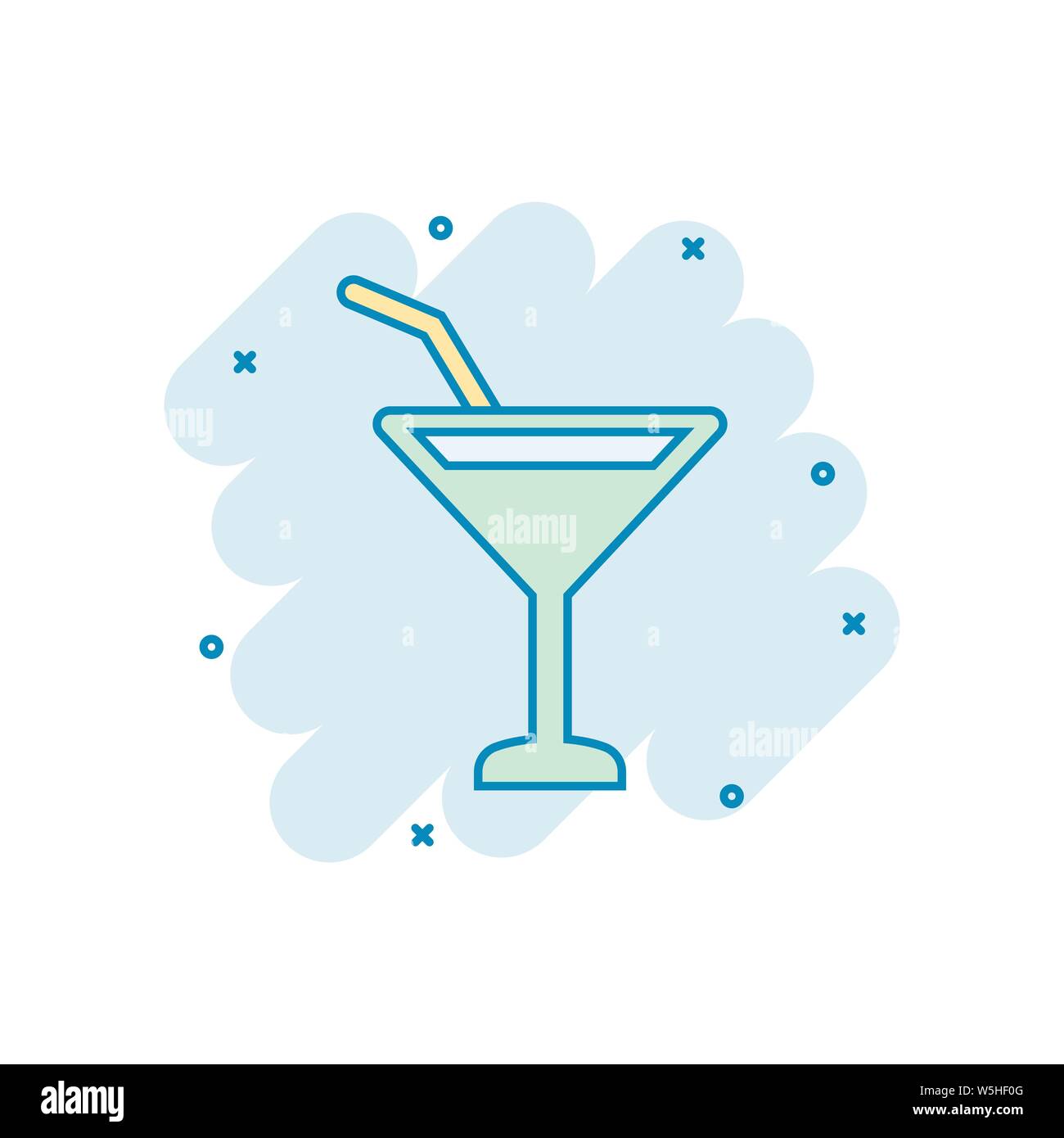 Alcohol cocktail icon in comic style. Drink glass vector cartoon ...