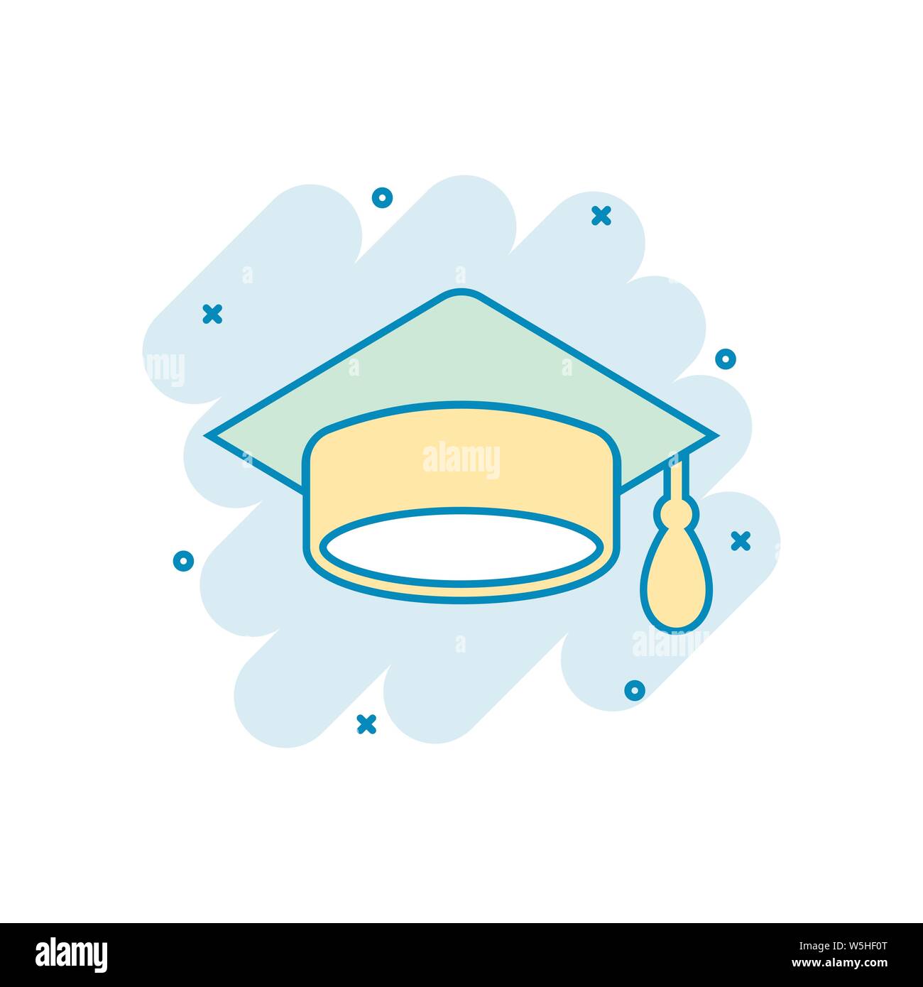 Graduation cap icon in comic style. Education hat vector cartoon ...