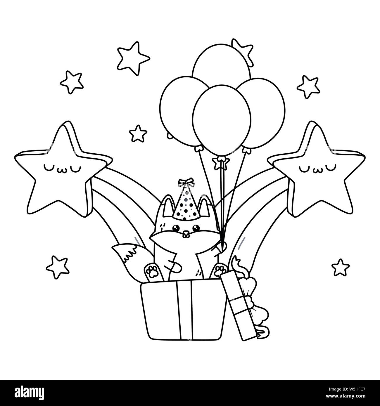 Fox cartoon design, happy birthday celebration decoration party festive ...