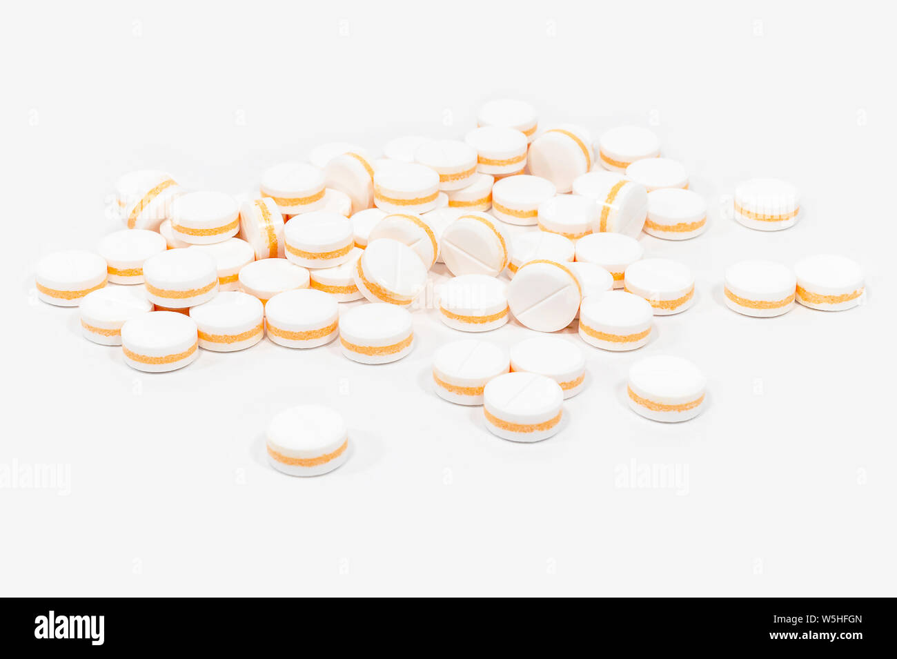 White pills, painkillers on a white background. Concept healthcare and ...