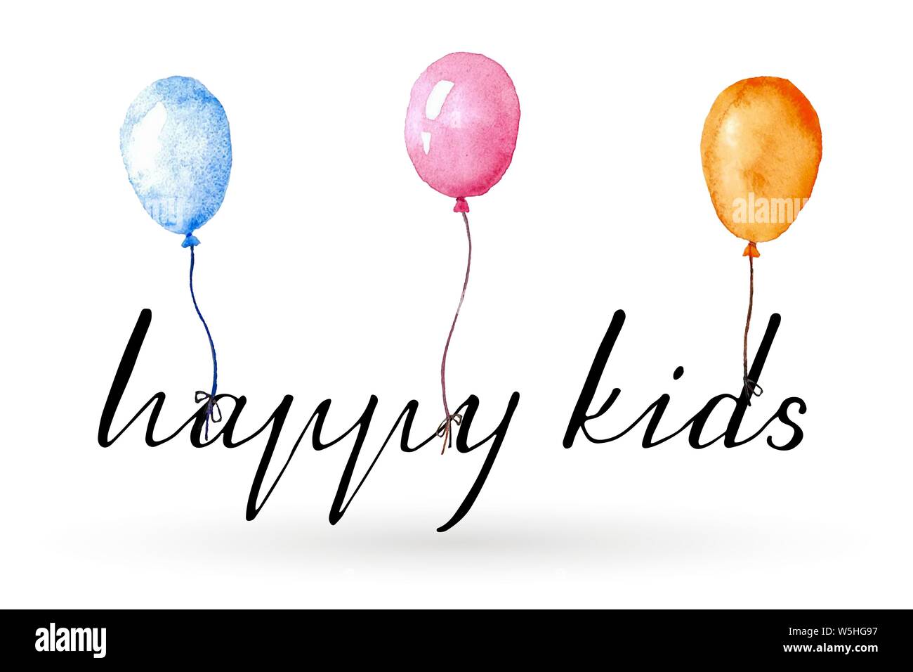 Happy Kids Logo with watercolor balloons. Hand drawn logo. Vector ...