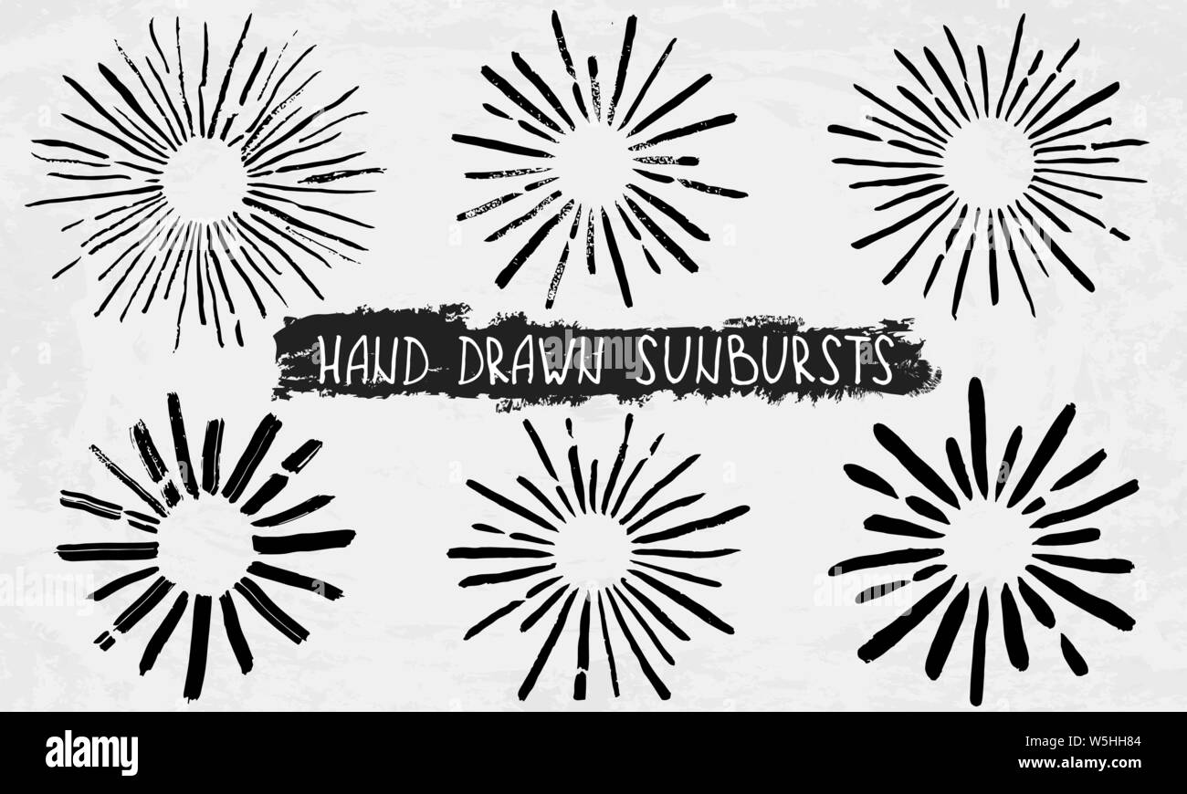 Sun burst. Collection of trendy hand drawn retro sunbursts. Bursting ...