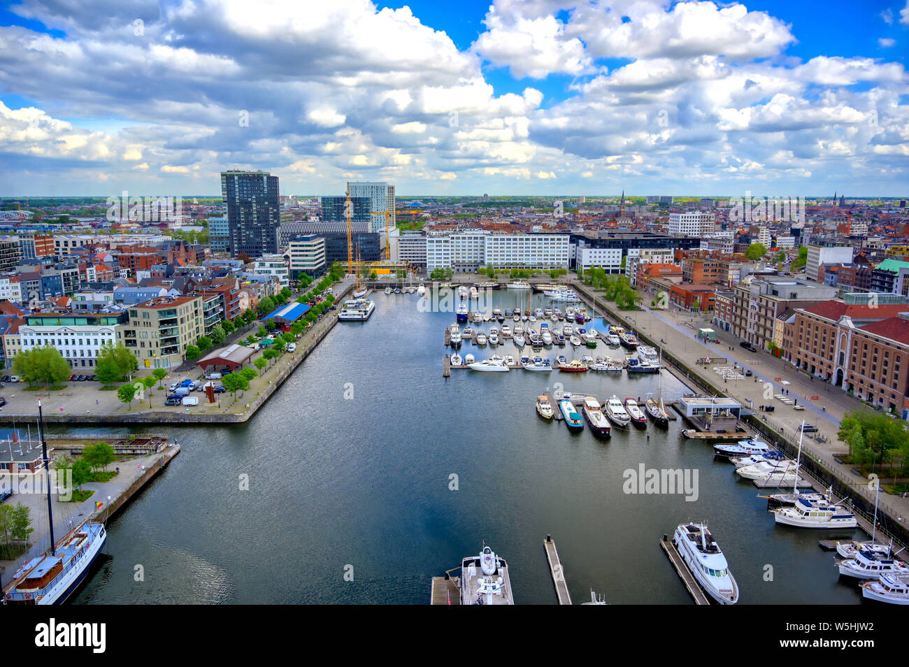 An aerial view of the port and docks in Antwerp (Antwerpen), Belgium ...