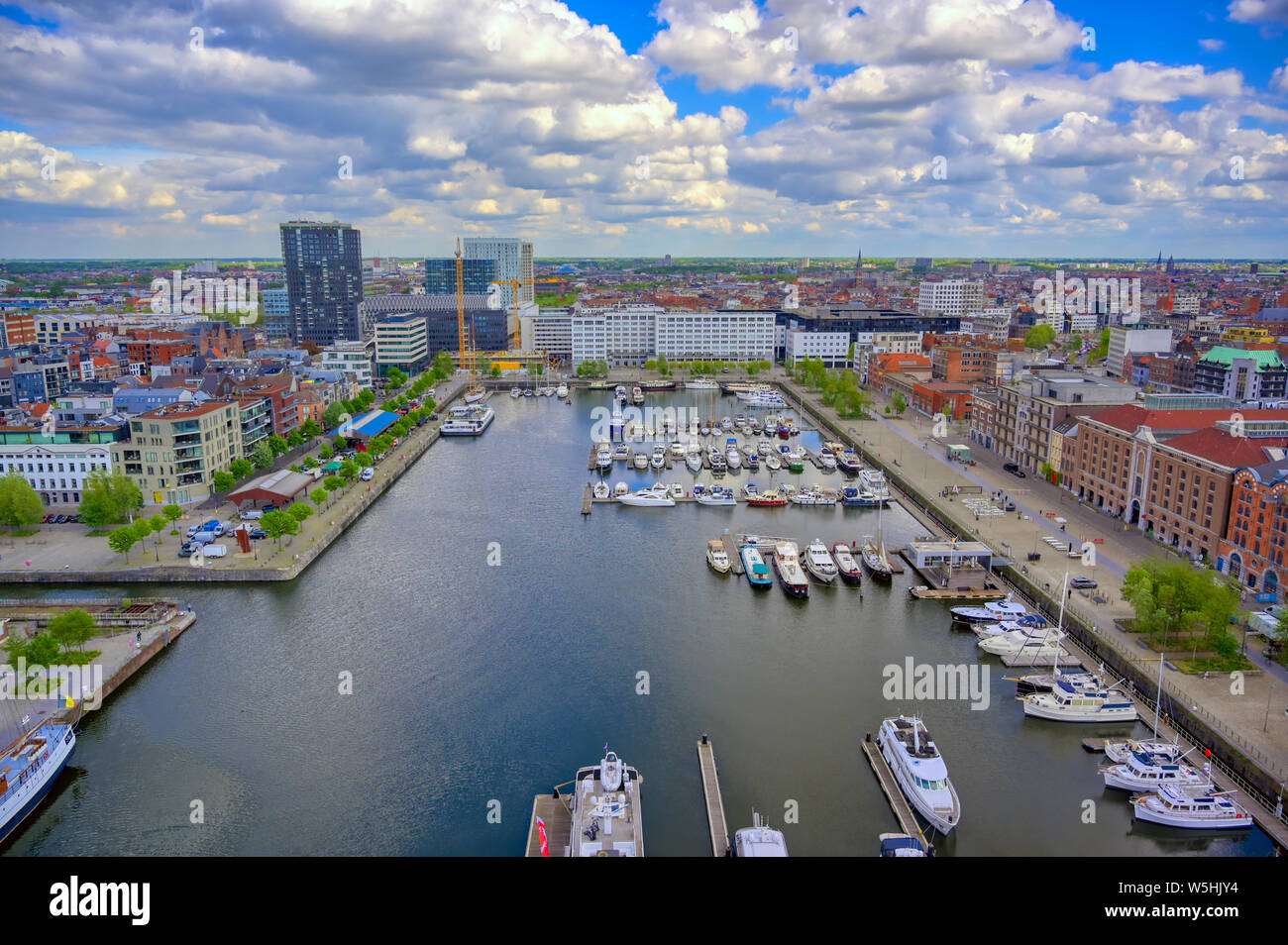 An aerial view of the port and docks in Antwerp (Antwerpen), Belgium ...