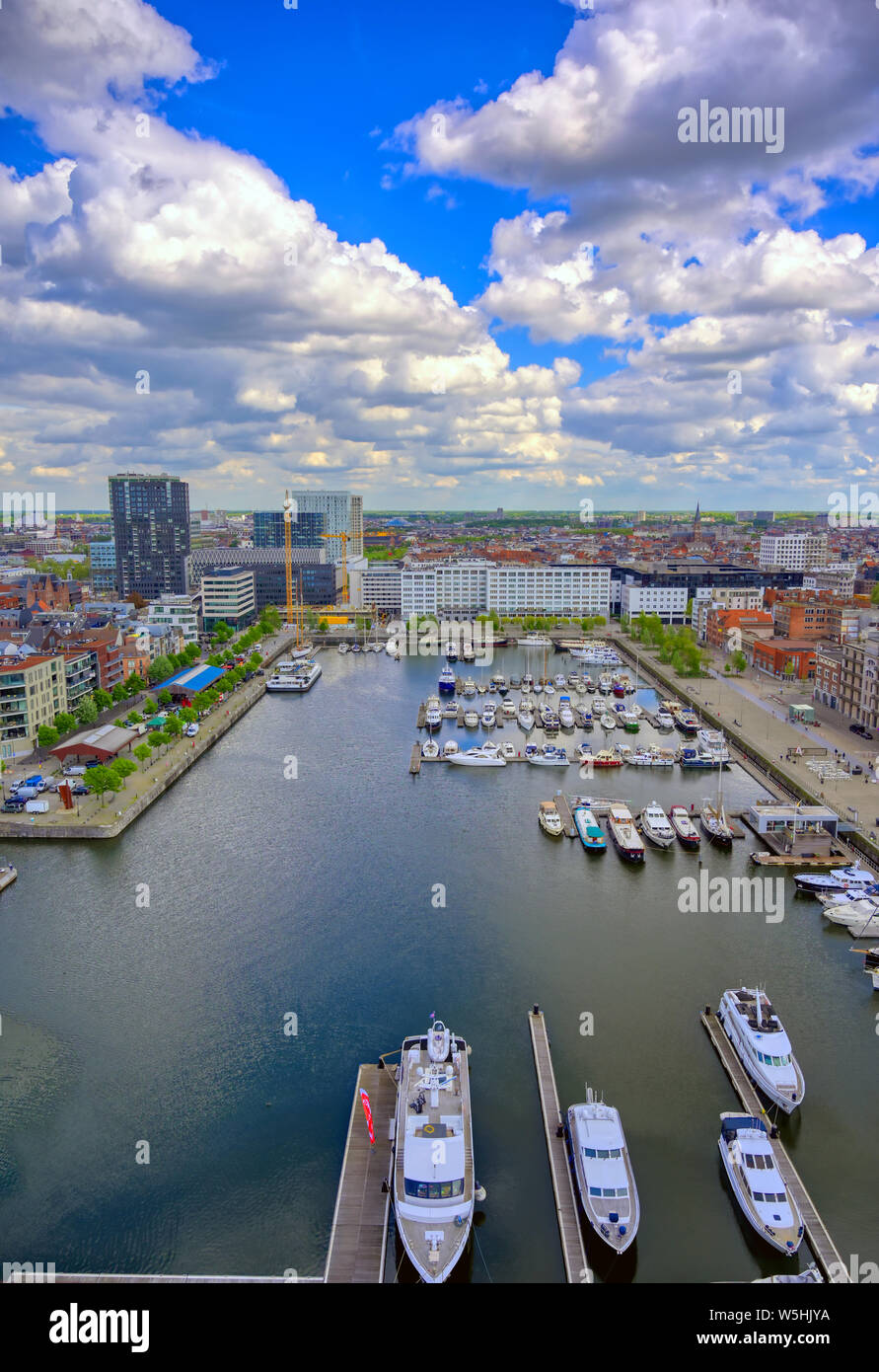 An aerial view of the port and docks in Antwerp (Antwerpen), Belgium ...