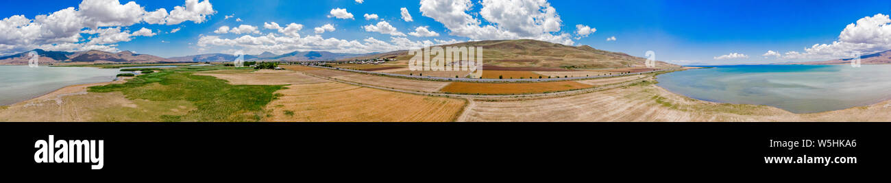 Aerial view of Lake Van the largest lake in Turkey, lies in the far ...