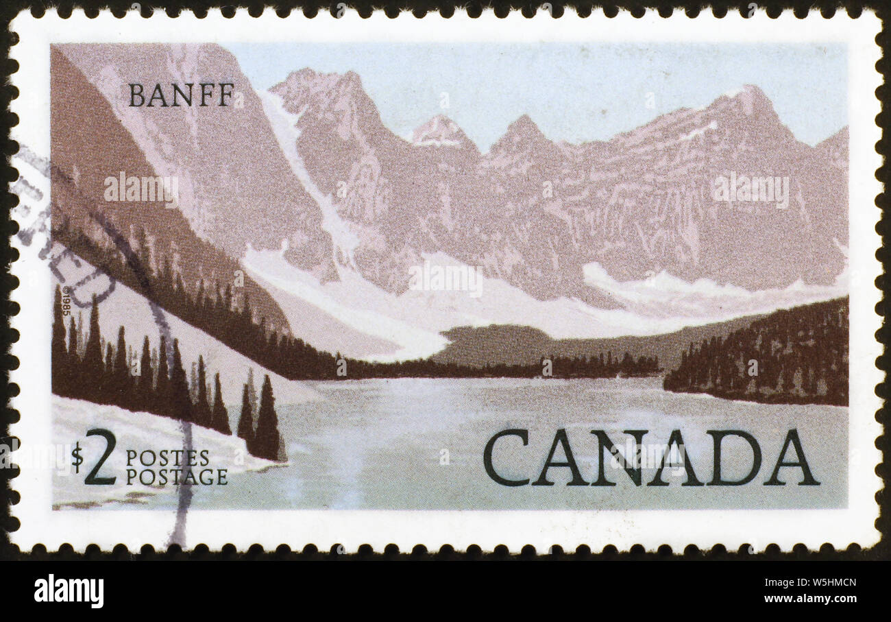 Banff NP celebrated on canadian postage stamp Stock Photo - Alamy