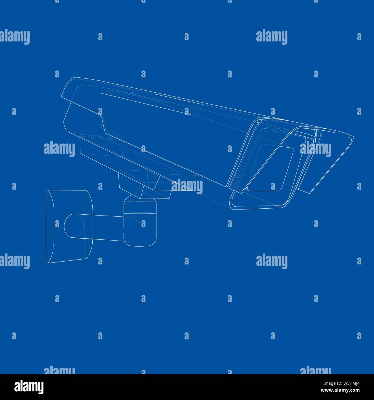 Outline CCTV camera. Security camera. Vector rendering of 3d. Wire ...