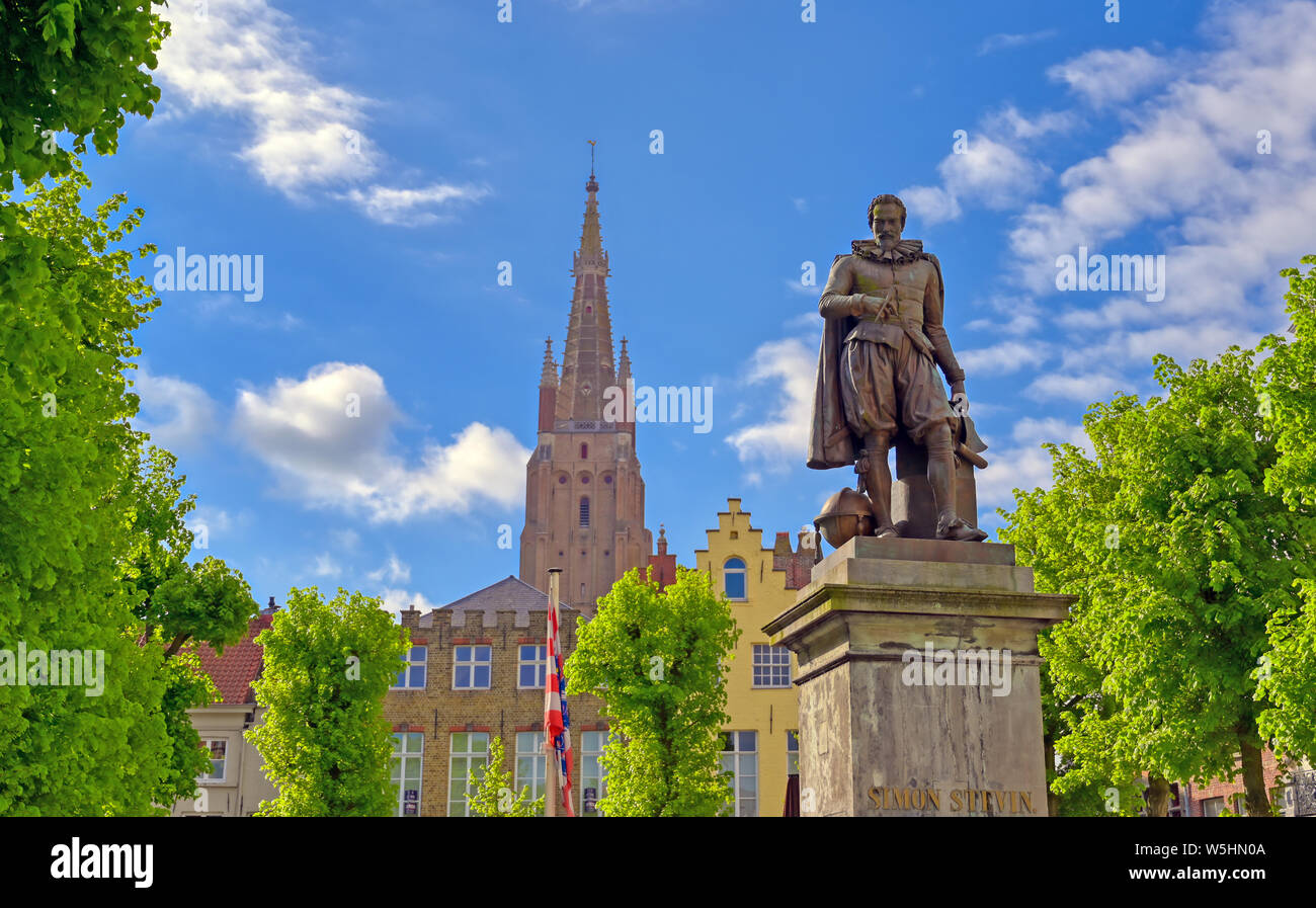 The Statue of Simon Stevin located in the historic center of Bruges ...