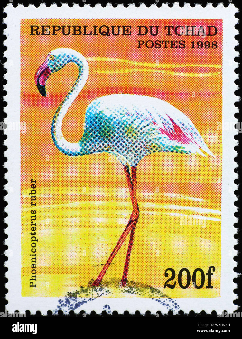 Flamingo on postage stamp of Chad Stock Photo - Alamy