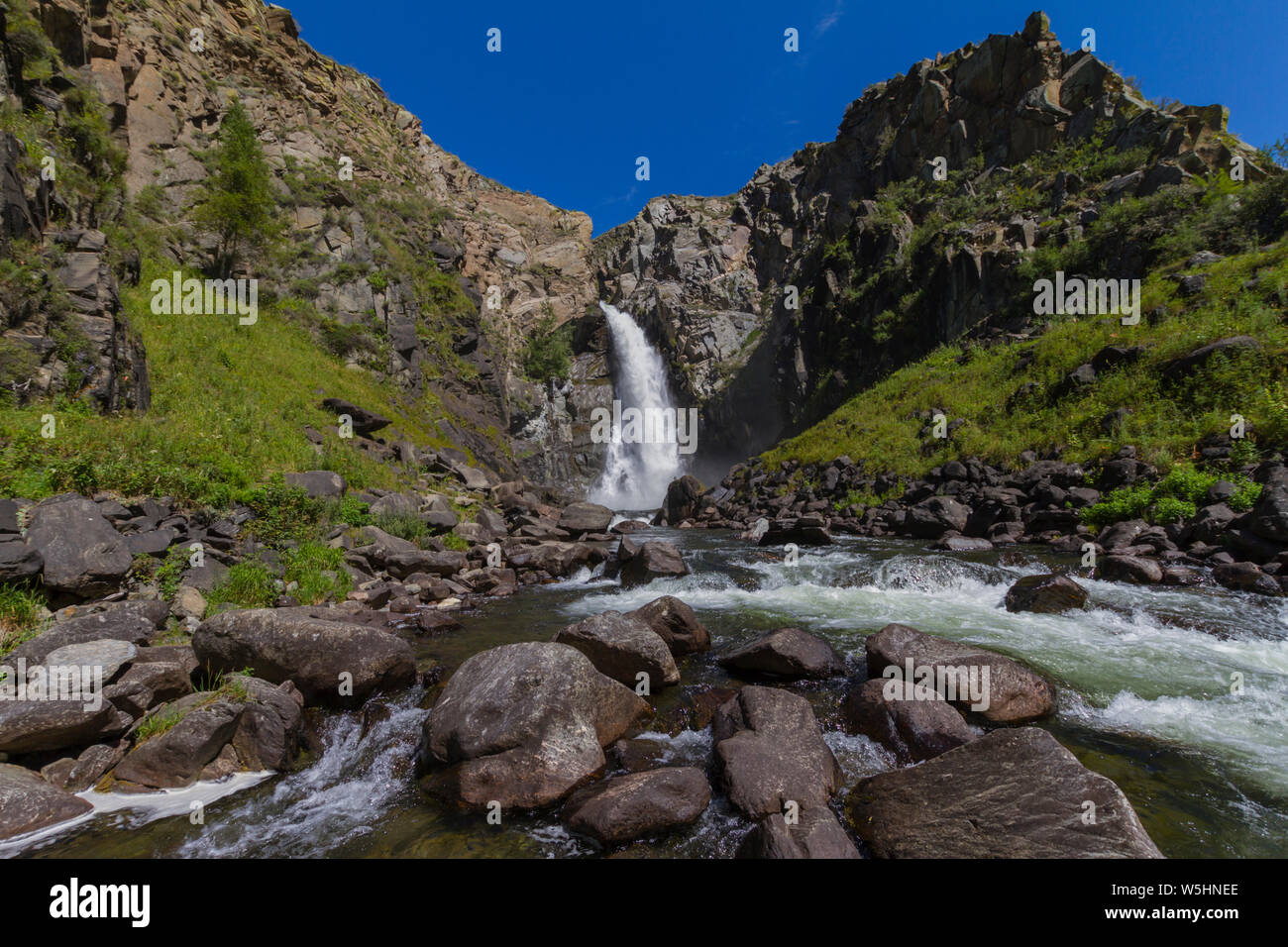 Waterfall in Altay mountains. Beautiful nature landscape. Popular ...