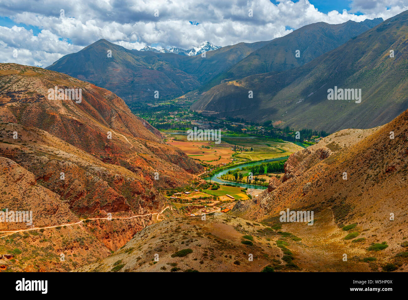 The Sacred Valley of the Inca with agriculture fields along the ...