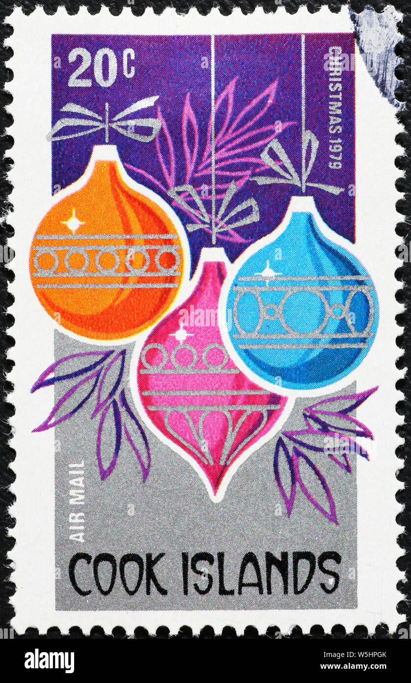 Christmas tree decorations on Cook Islands postage stamp Stock Photo ...
