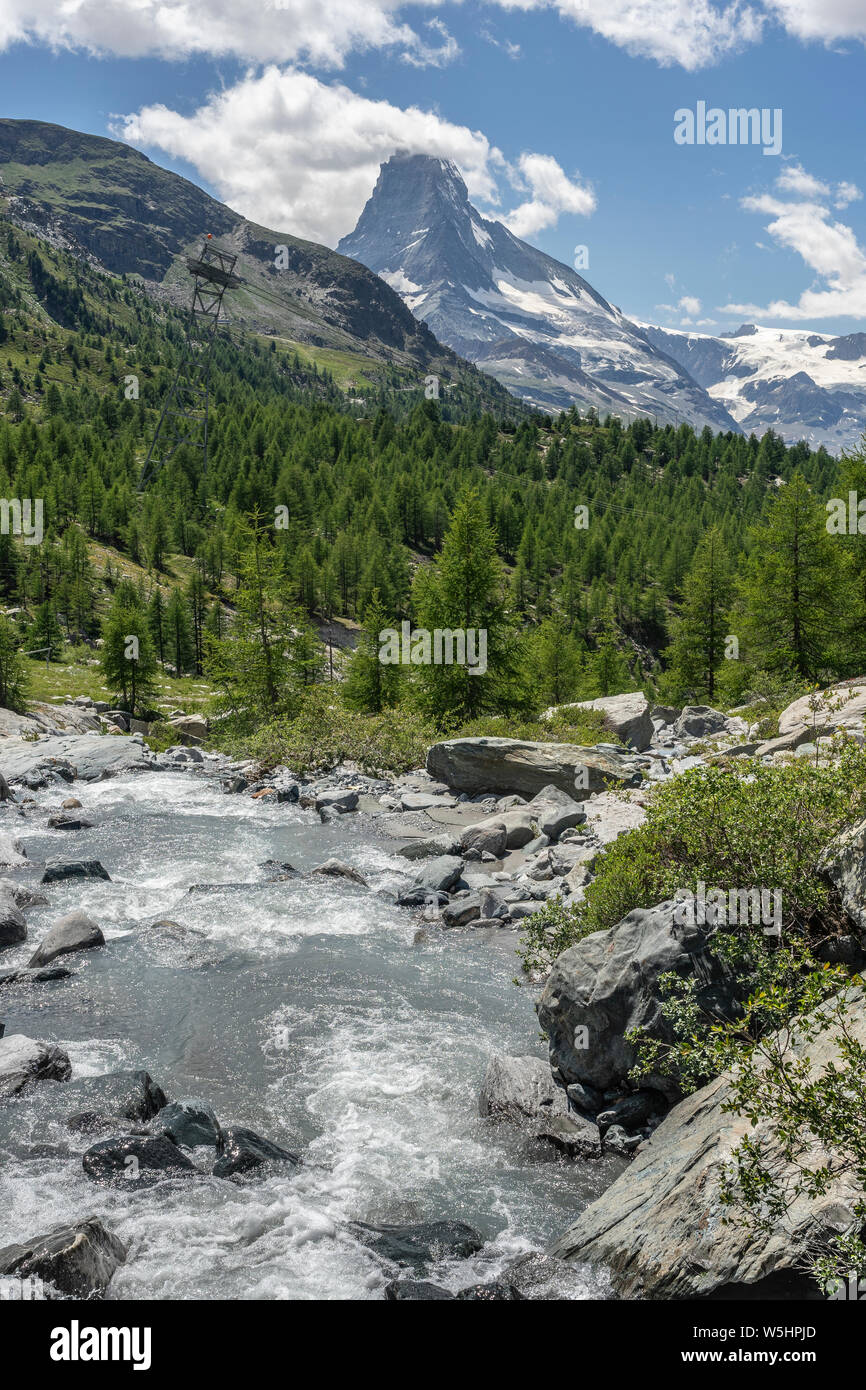 Mountain landscape in the swiss Alps above Zermatt, with Matterhorn ...