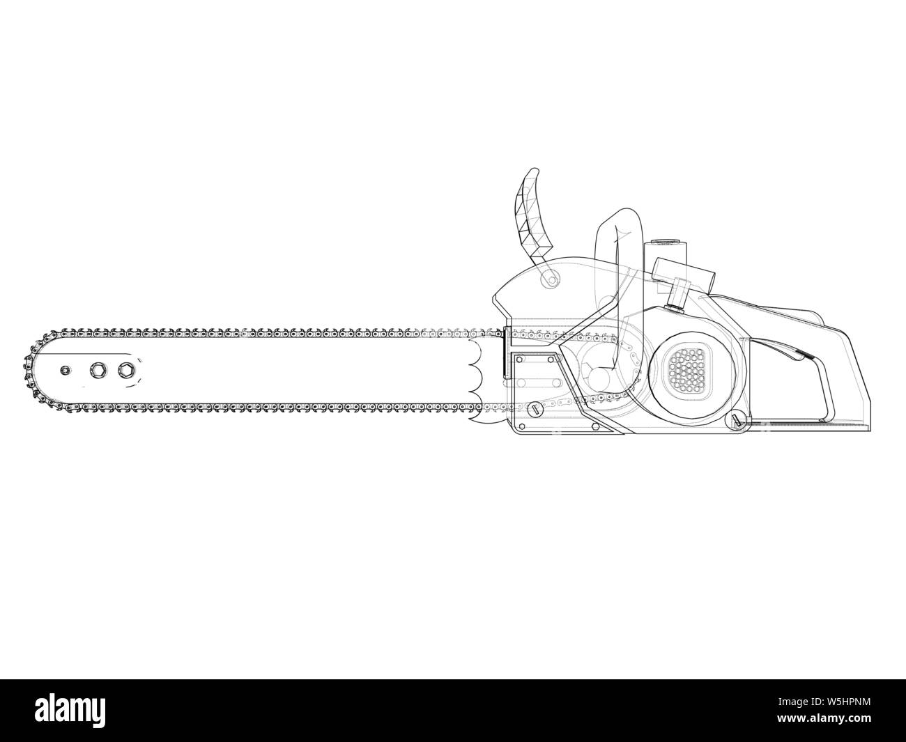 Chain saw. Vector rendering of 3d. Wire-frame style. The layers of ...