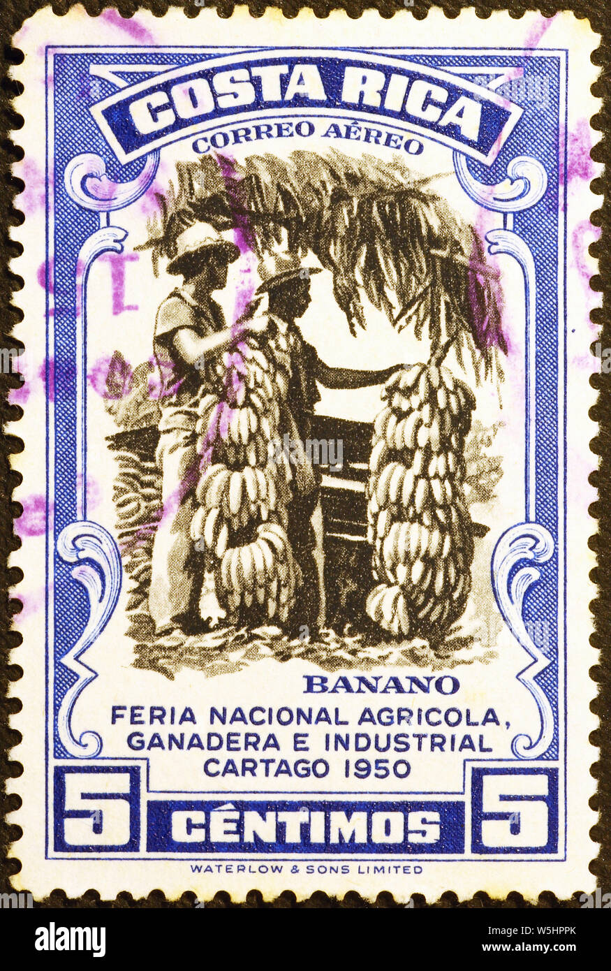 Clusters of bananas on vintage postage stamp of Costa Rica Stock Photo ...