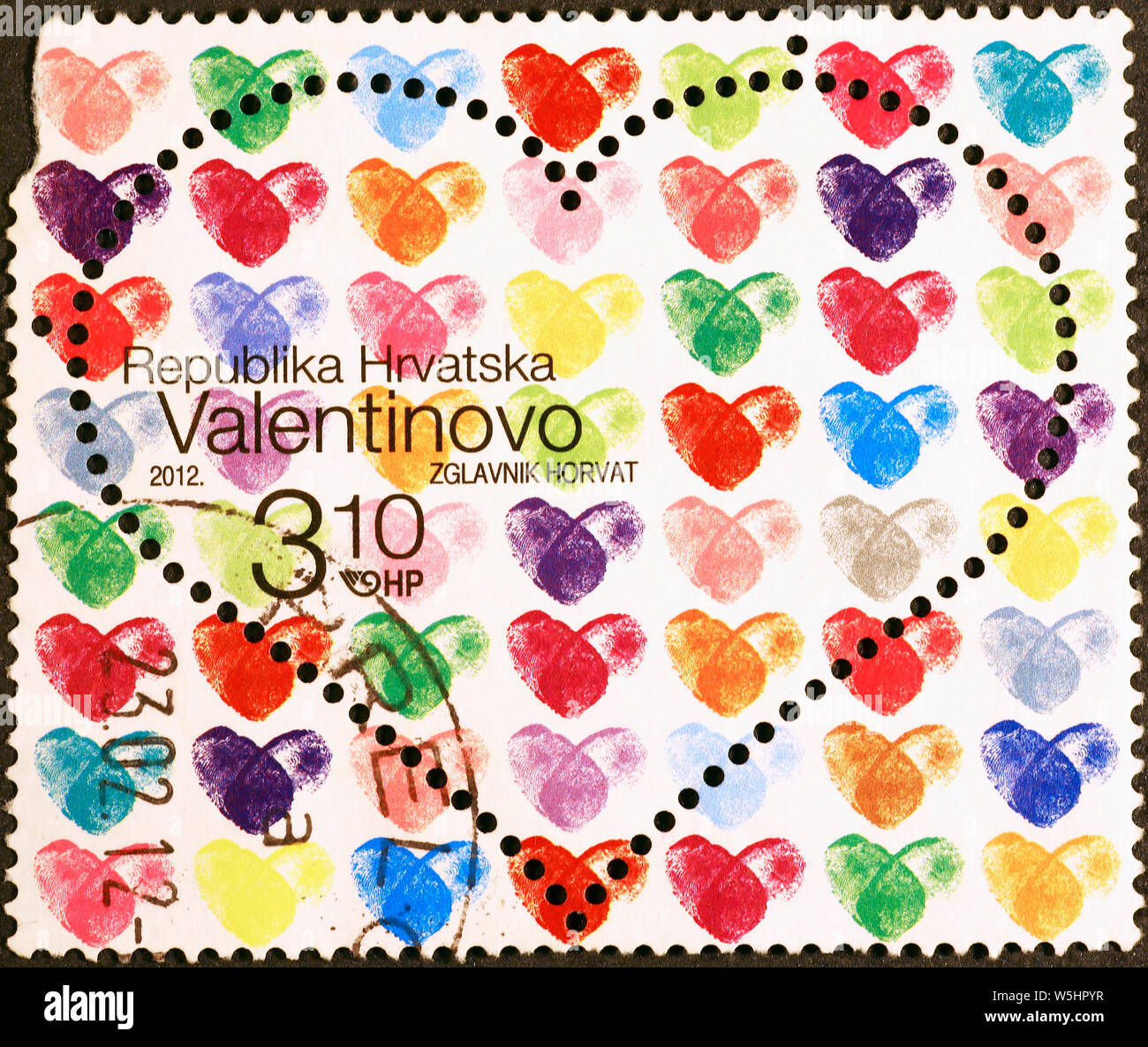 Multi colored hearts on postage stamp of Croatia Stock Photo - Alamy