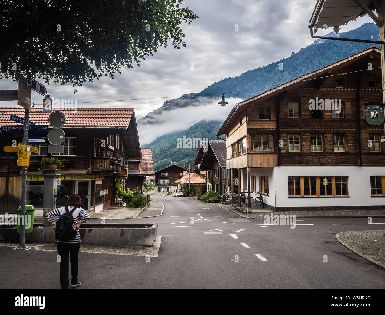 View down Obersdorf Strasse in Wilderswil in Switzerland Stock Photo ...