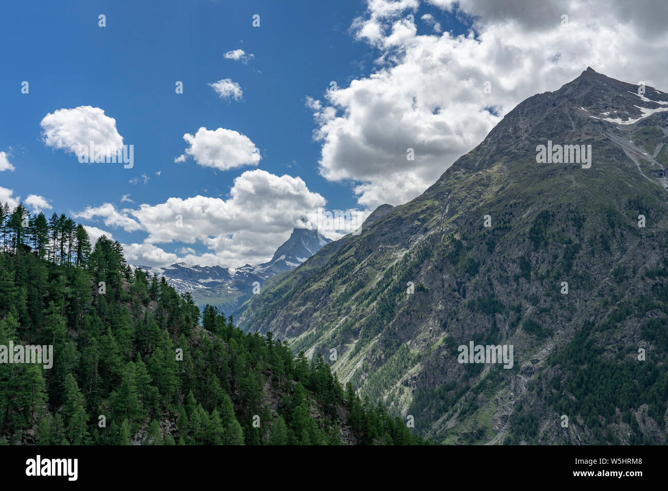 Mountain landscape in the swiss Alps above Zermatt, with Matterhorn ...