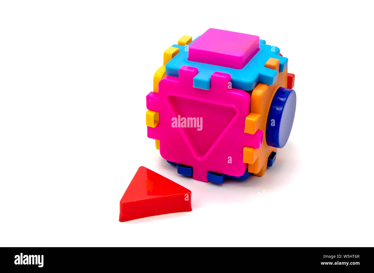 Baby cube puzzle with geometric shapes on a white background Stock ...