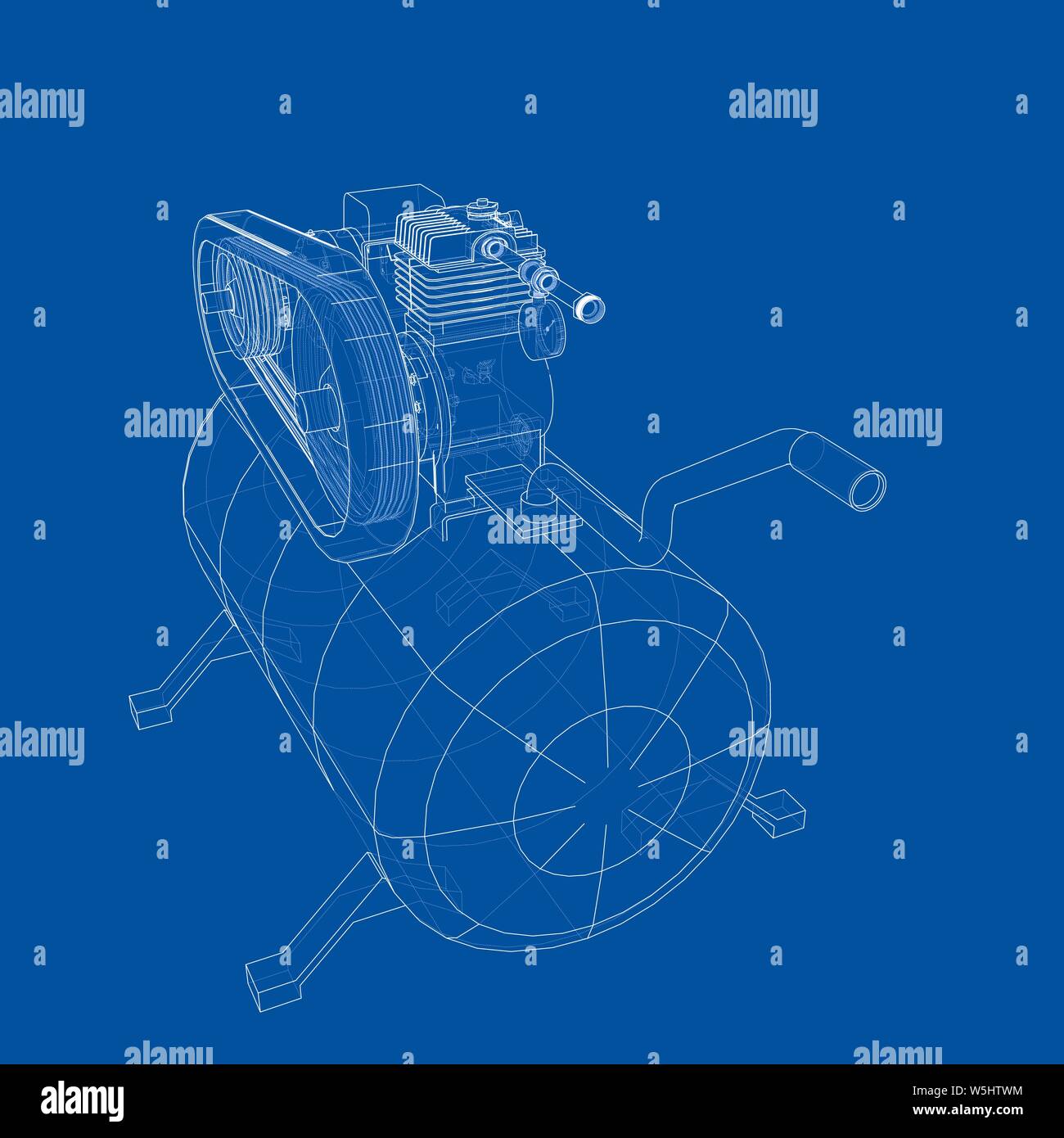 Outline Air compressor. Vector rendering of 3d. Wire-frame style. The ...