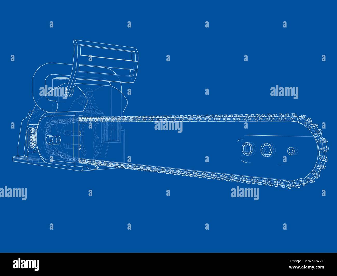 Chain saw. Vector rendering of 3d. Wire-frame style. The layers of ...